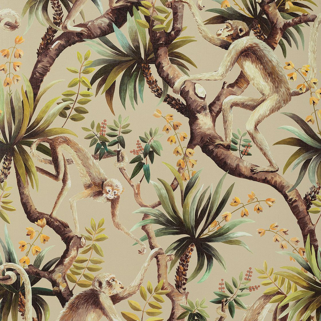 Monkey Mokum Wallpaper in Gilver – Chelsea Lane & Company